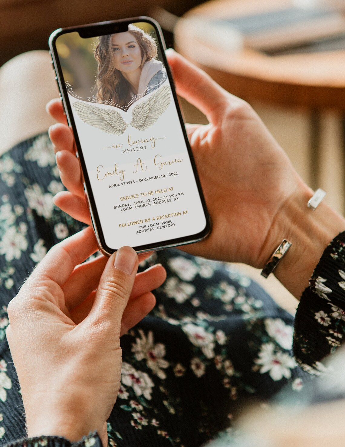 Gold Angel Funeral Evite, Electronic Funeral Announcement, Phone ...