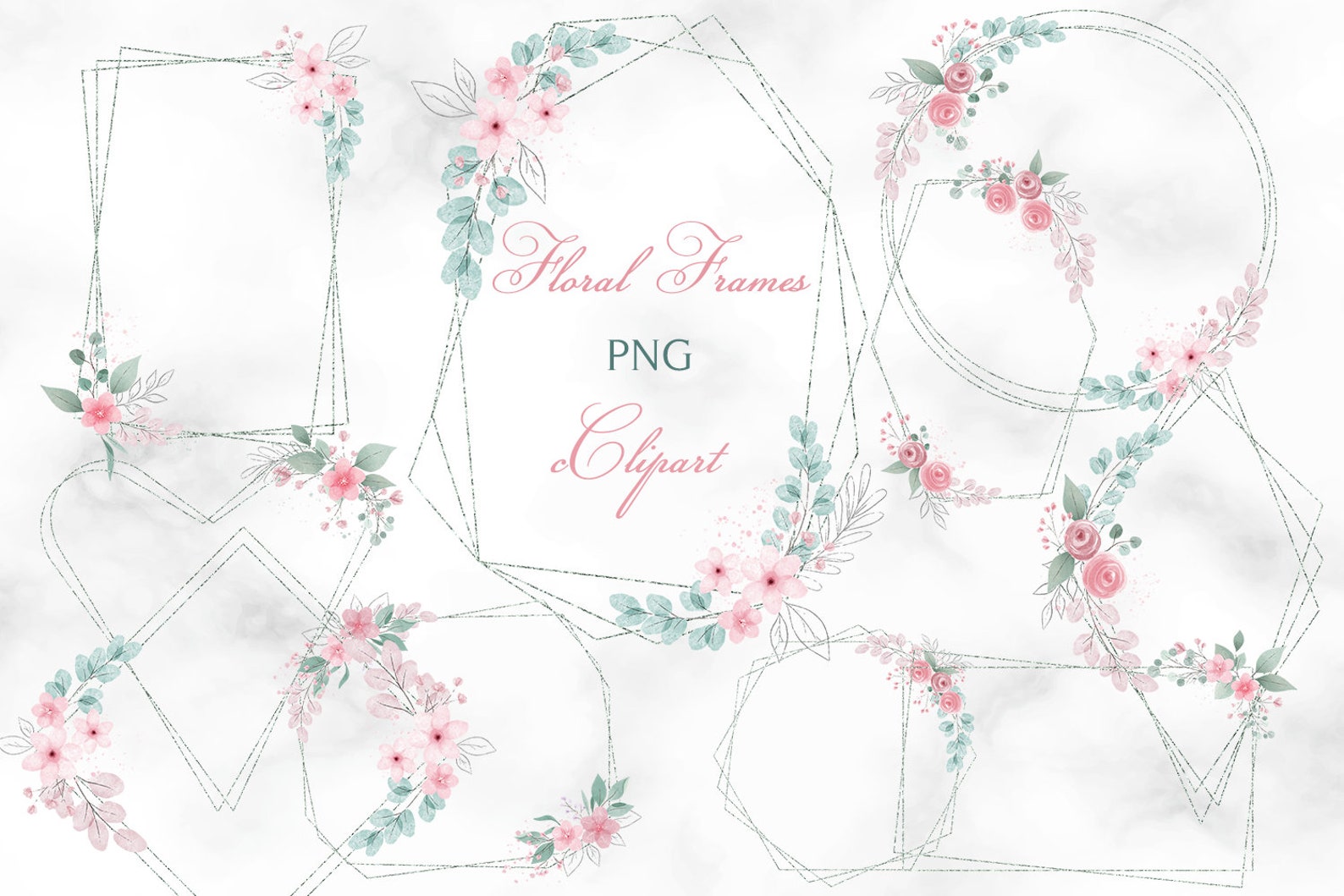 Floral Frame Clipart Greenery Frame Clip Art Polygonal - Etsy