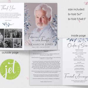 Funeral Program Template for Men, Blue Leaves Memorial Program ...