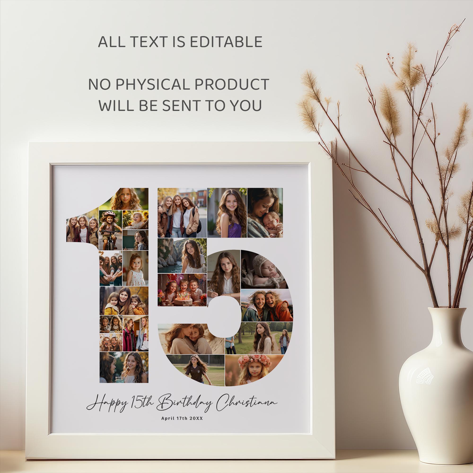 15th Birthday Photo Collage, 15th Birthday Gift, Birthday Number 15 ...