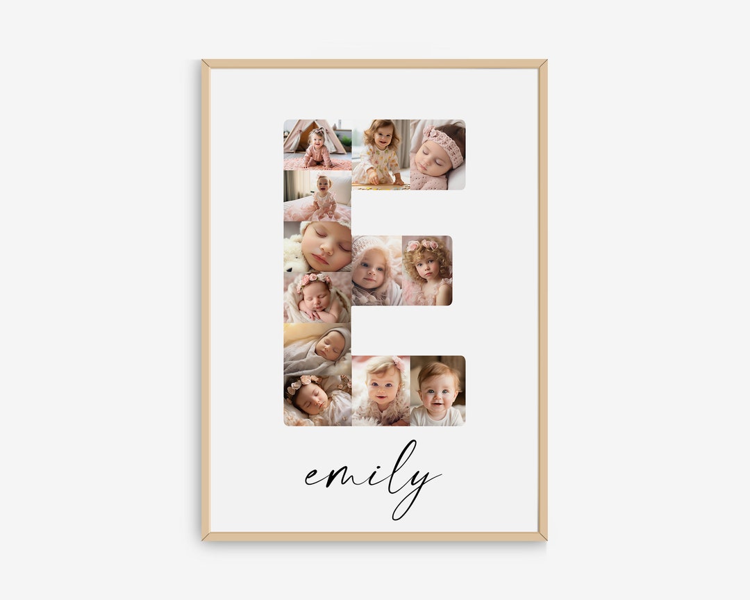 Letter E Photo Collage Template, Personalized Initial Name Print for ...
