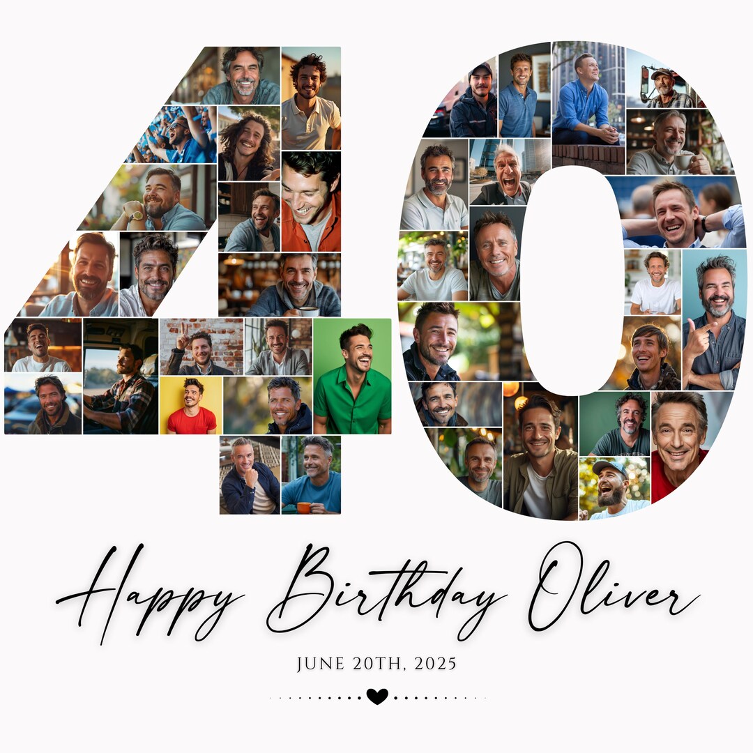 40th Birthday Photo Collage Template, Personalized 40th Birthday Gift ...