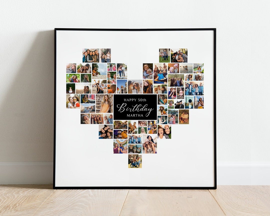 Heart Birthday Photo Collage Template for 60 Photos, Heart Family ...