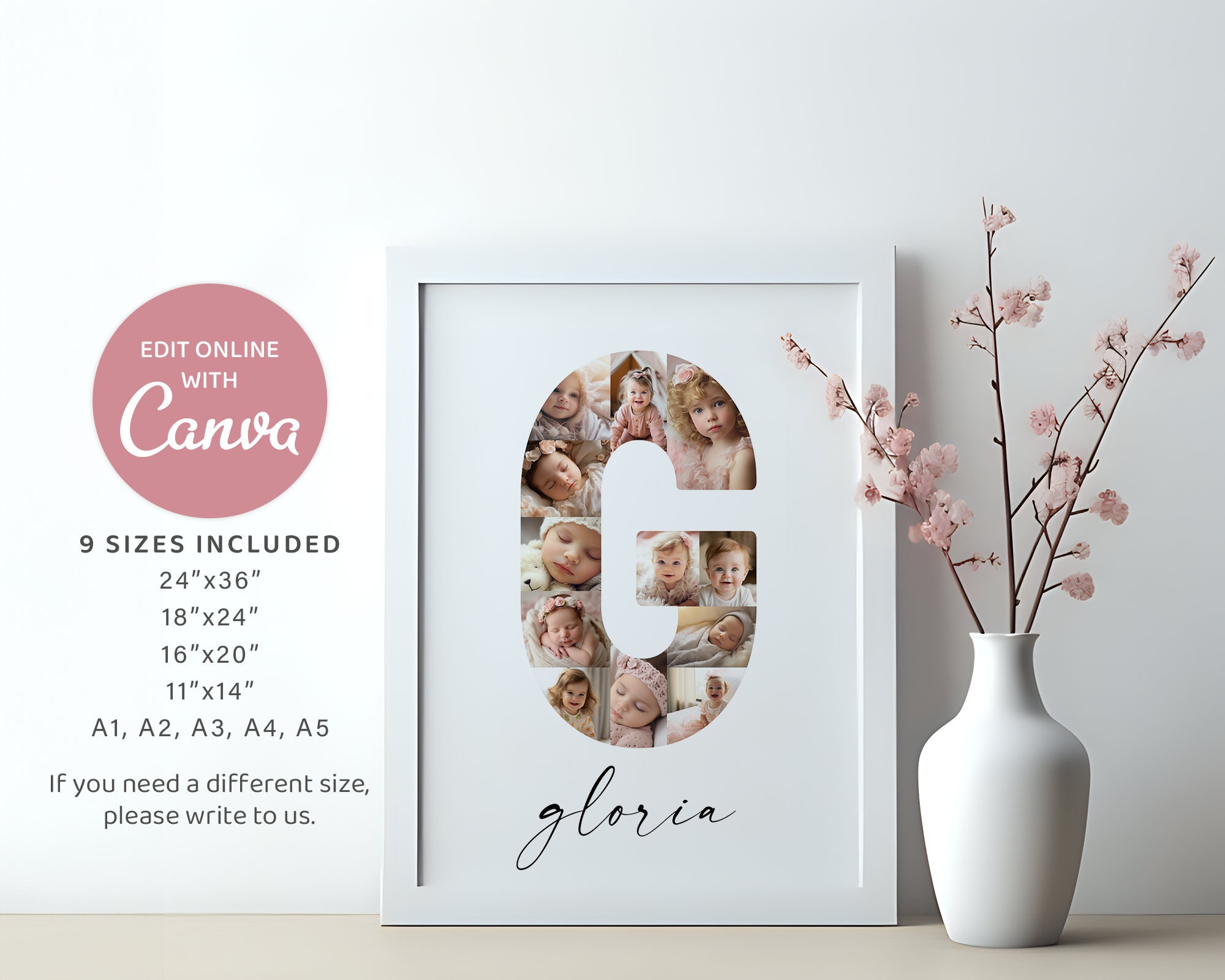 Letter G Photo Collage Template, Personalized Initial Name Print for ...