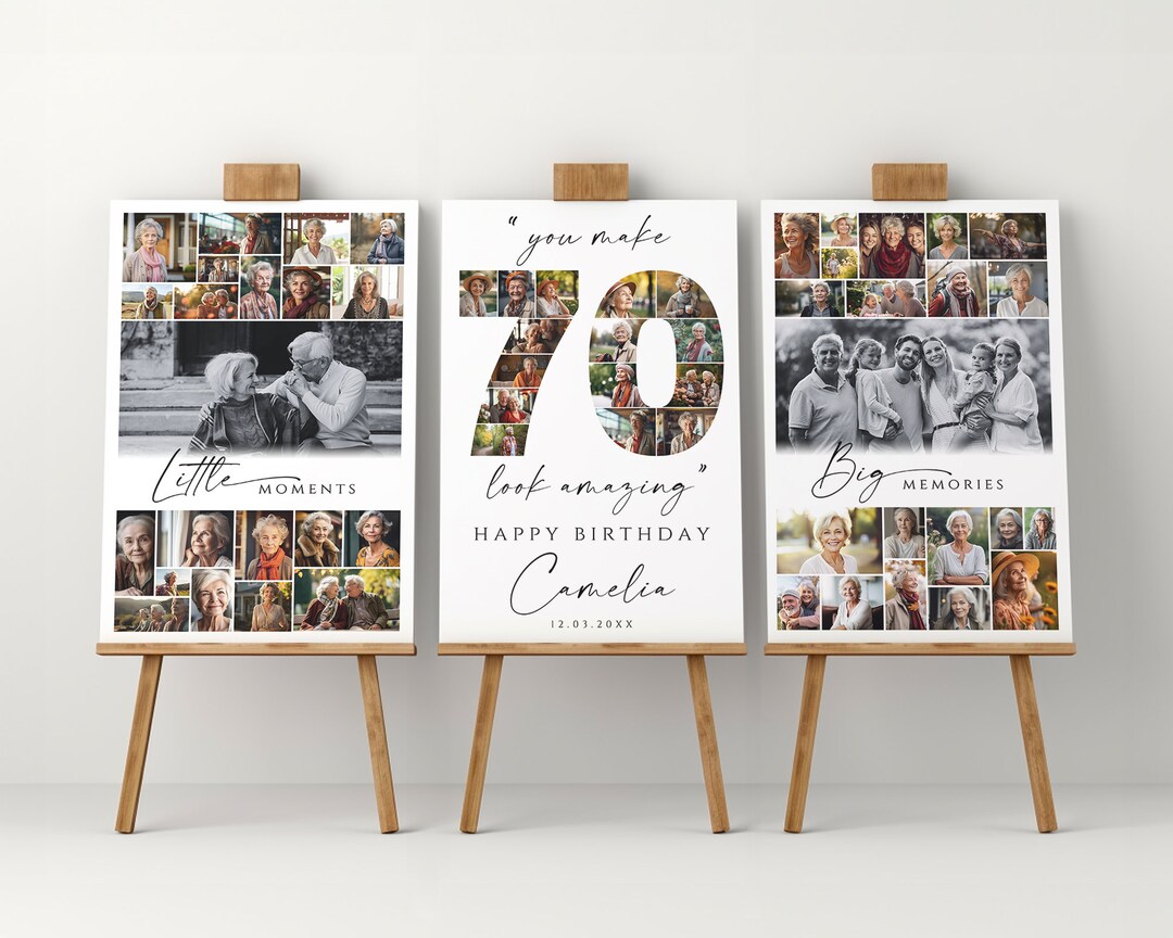 70th Birthday Photo Collage Poster Template Set, Customizable 70th ...