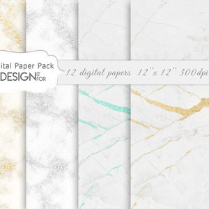 Marble Digital Paper Pack, Marble Texture, Gold Marble, White Marble ...