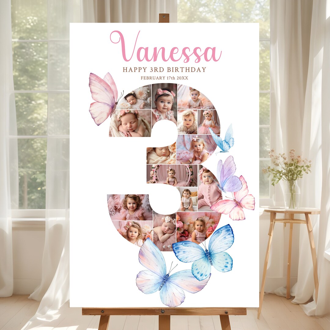 Butterfly Milestone 3rd Birthday Sign, Third Birthday Number Photo ...