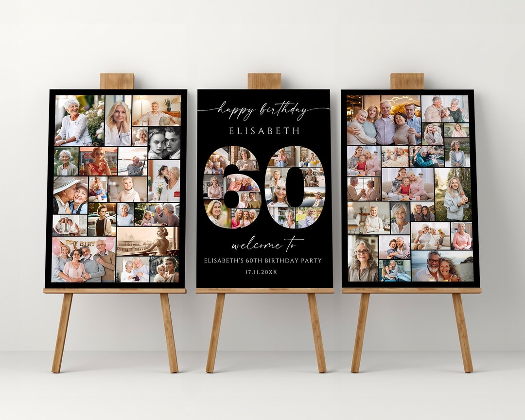 60th Birthday Photo Collage Template Bundle, Customizable Photo Board ...