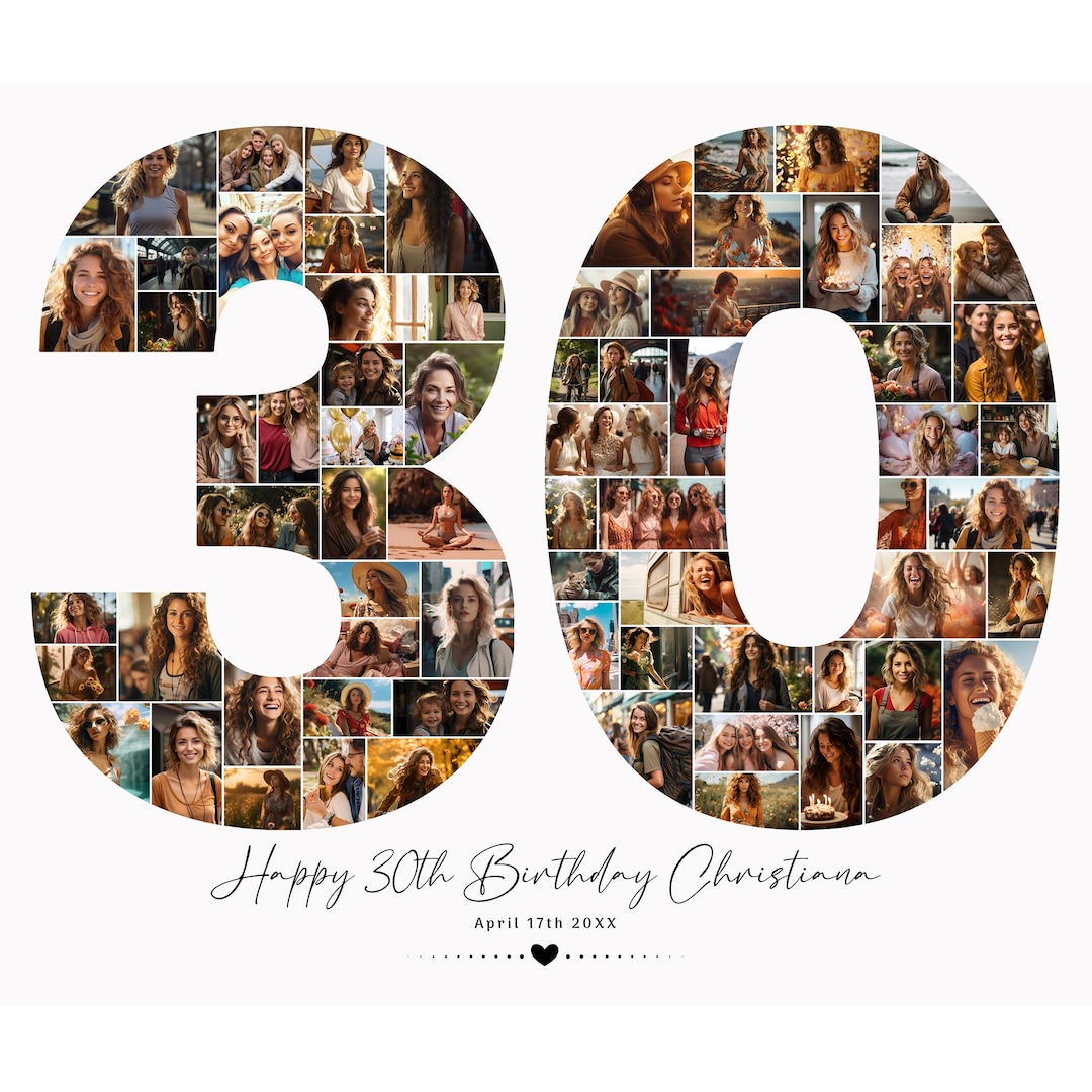 30th Birthday Photo Collage, 30th Birthday Gift, Birthday Number 30 ...