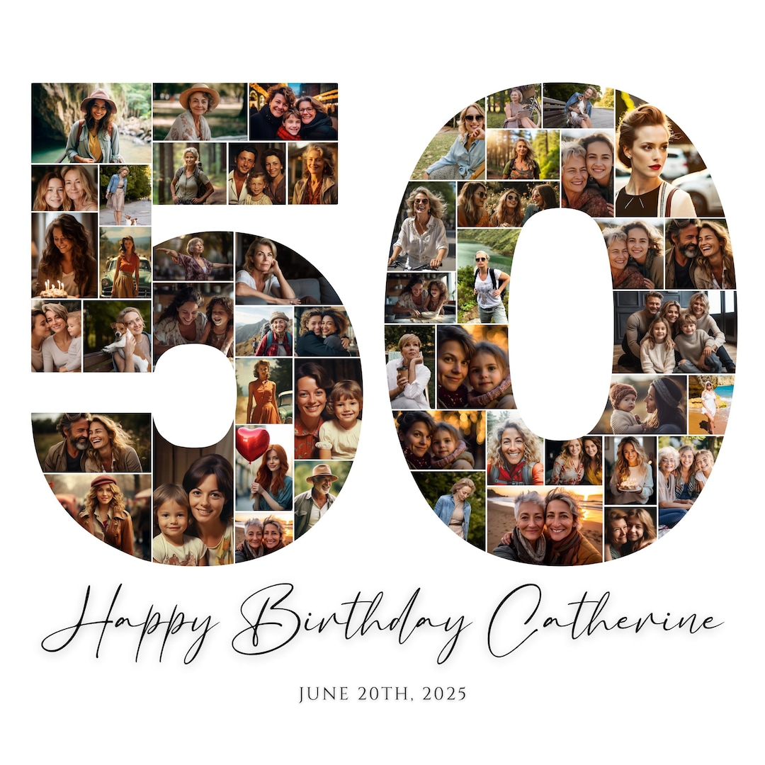 Editable 50th Birthday Photo Collage Template – Gift for Him or Her ...