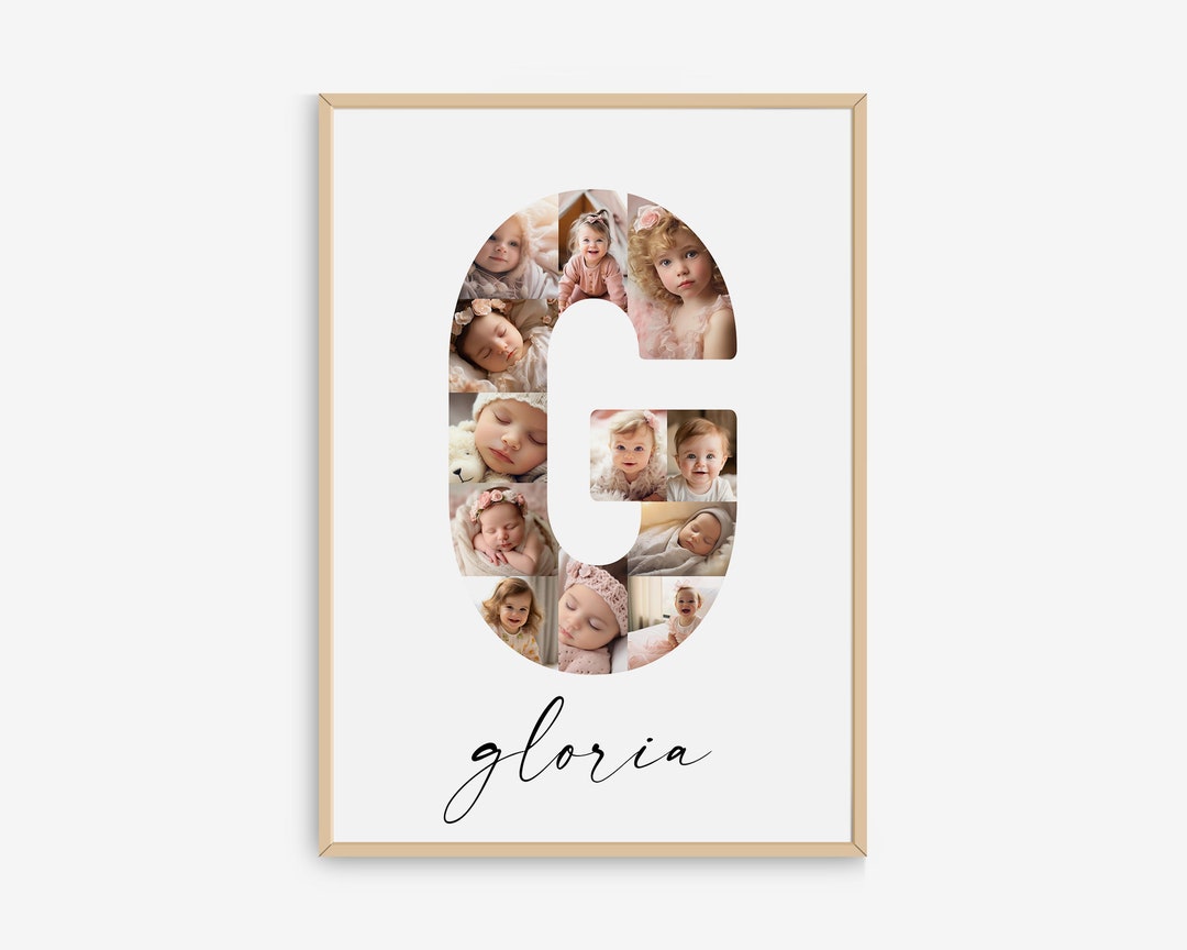 Letter G Photo Collage Template, Personalized Initial Name Print for ...