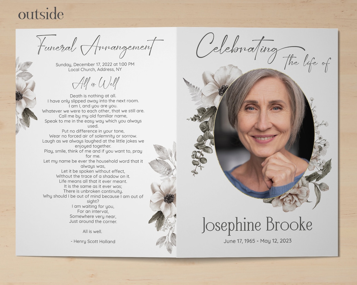 Funeral Program Template, Funeral Service Obituary Celebration of Life ...