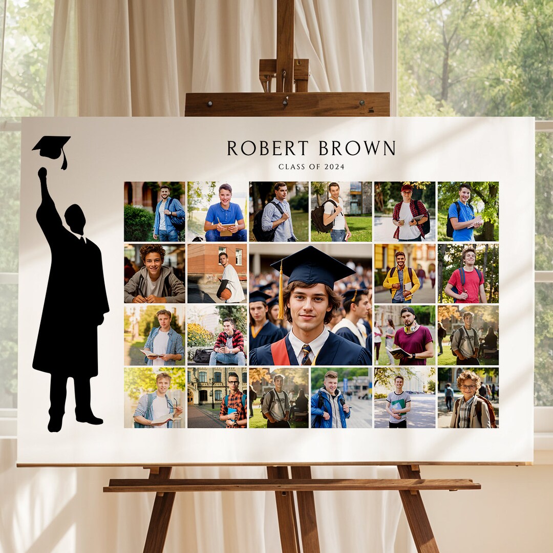 Graduation Photo Collage Welcome Sign Template for Him, Party Poster ...