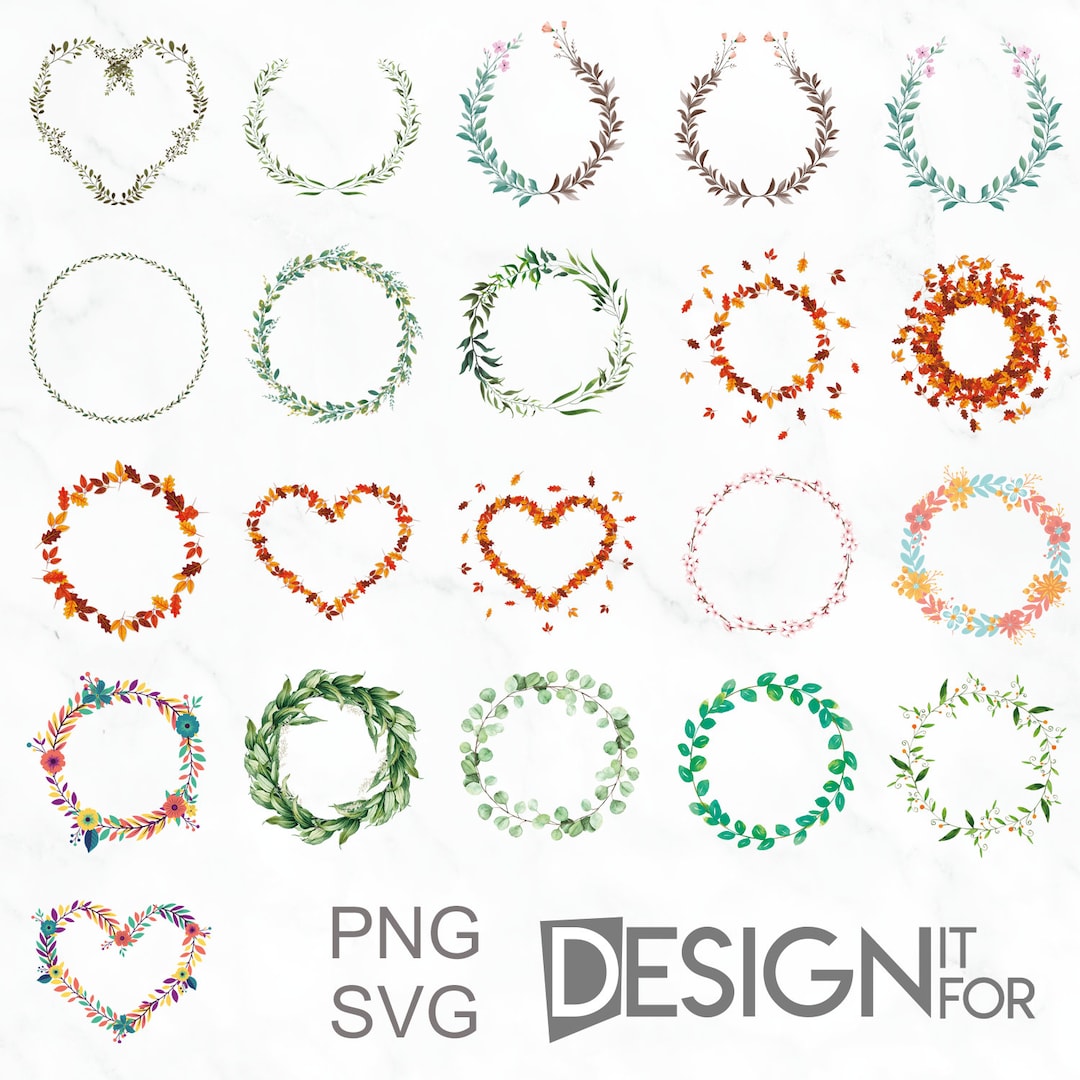 Floral Greenery Wreath Svg Png Cliparts, Watercolor Flower Boho Spring ...