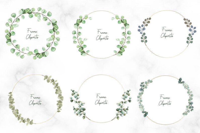 Eucalyptus Wreath Gold Frame Clipart PNG SVG Greenery Wreath - Etsy