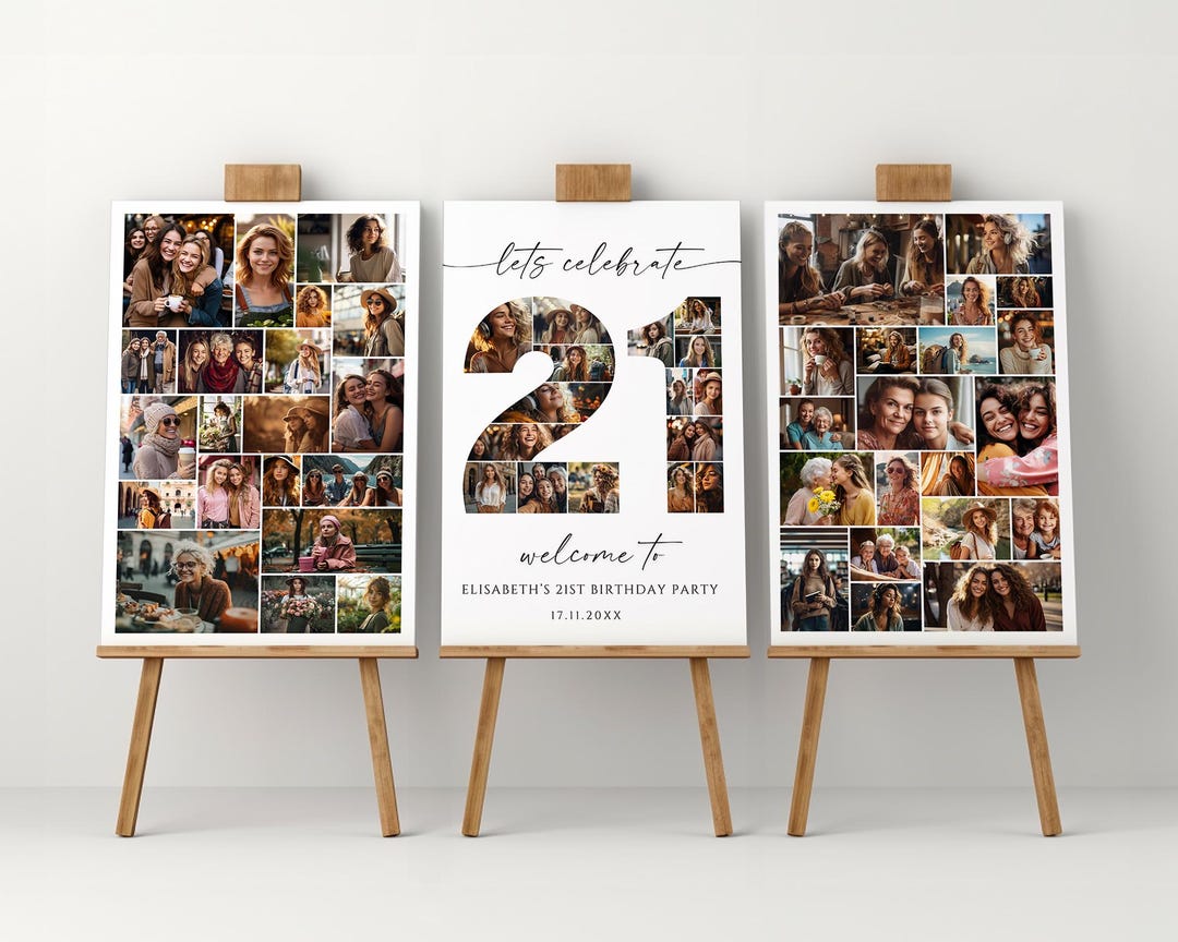 21st Birthday Photo Collage Template Set, Printable 21st Birthday ...
