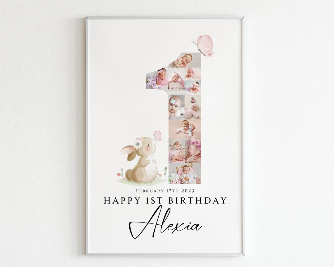 Happy 1st Birthday Photo Collage Template, First Birthday Number Photo ...