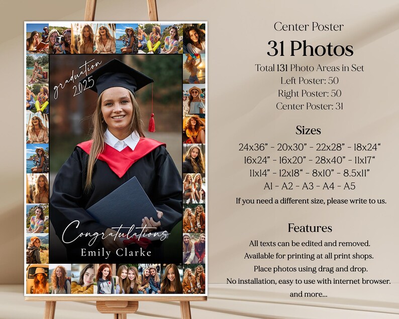 Graduation Photo Collage Template Set, Graduation Welcome Sign ...