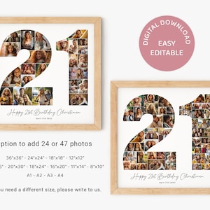 21st Birthday Photo Collage, 21st Birthday Gift, Birthday Number 21 ...