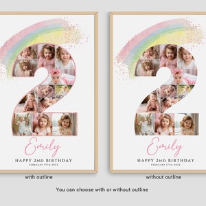 Rainbow Birthday Number 2 Photo Collage Template, Birthday Gift, Second ...