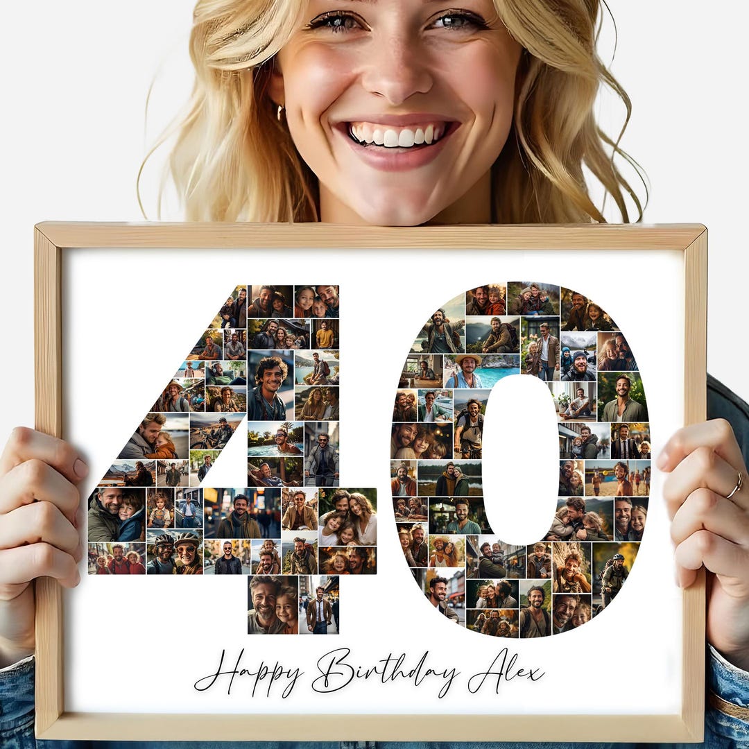 40th Birthday Photo Collage Template, Personalized 40th Birthday Gift ...