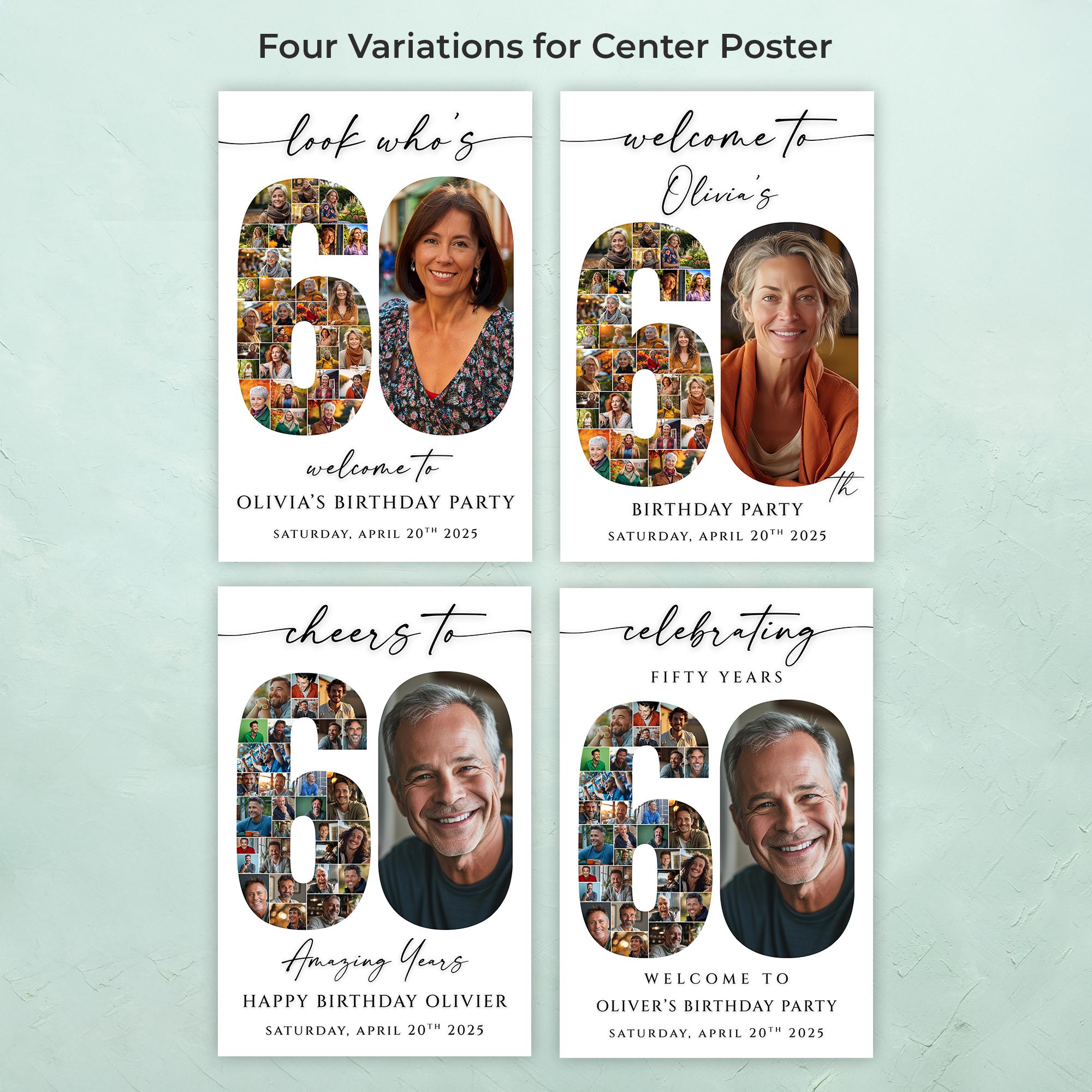 Editable 60th Birthday Photo Collage Welcome Sign Canva Template Set ...
