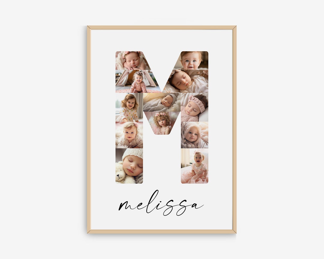 Letter M Photo Collage Template, Personalized Initial Name Print for ...