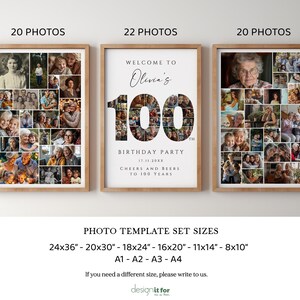 100th Birthday Photo Collage Poster Template Bundle, Personalized 100th ...