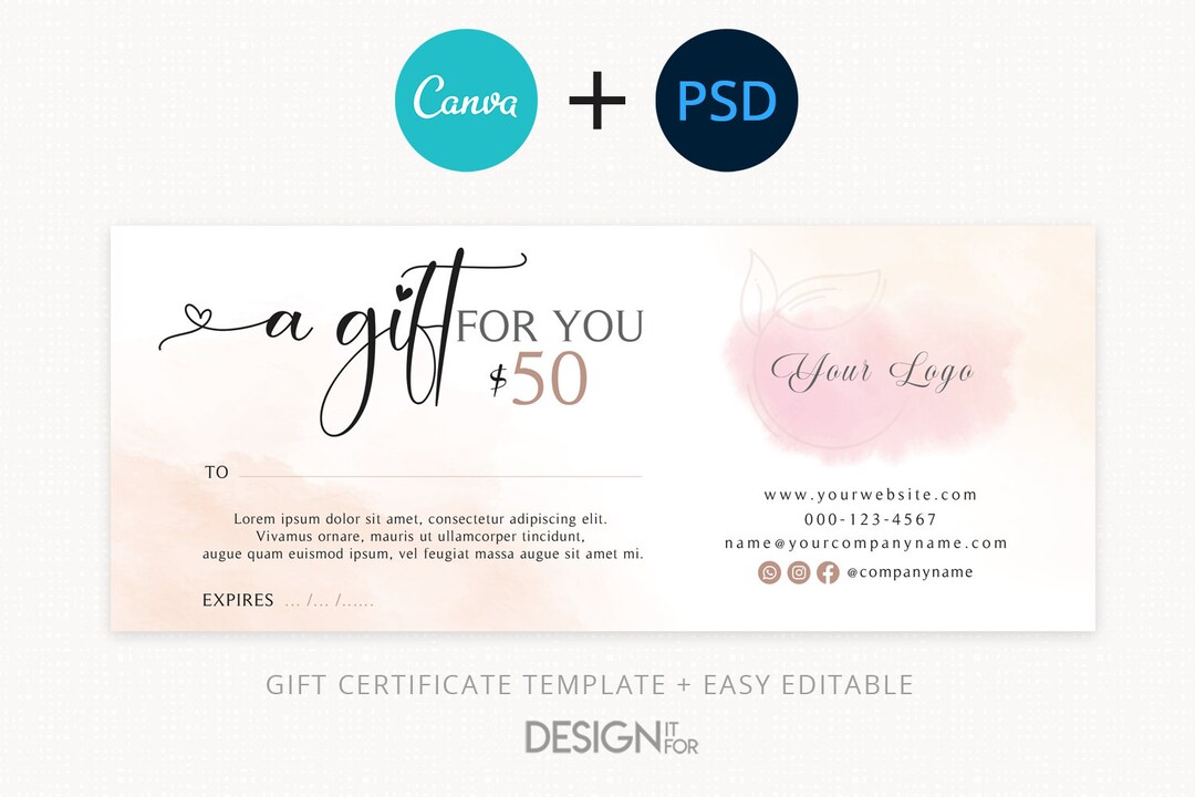Gift Voucher Template, Editable Gift Certificate Template, Canva, PSD ...