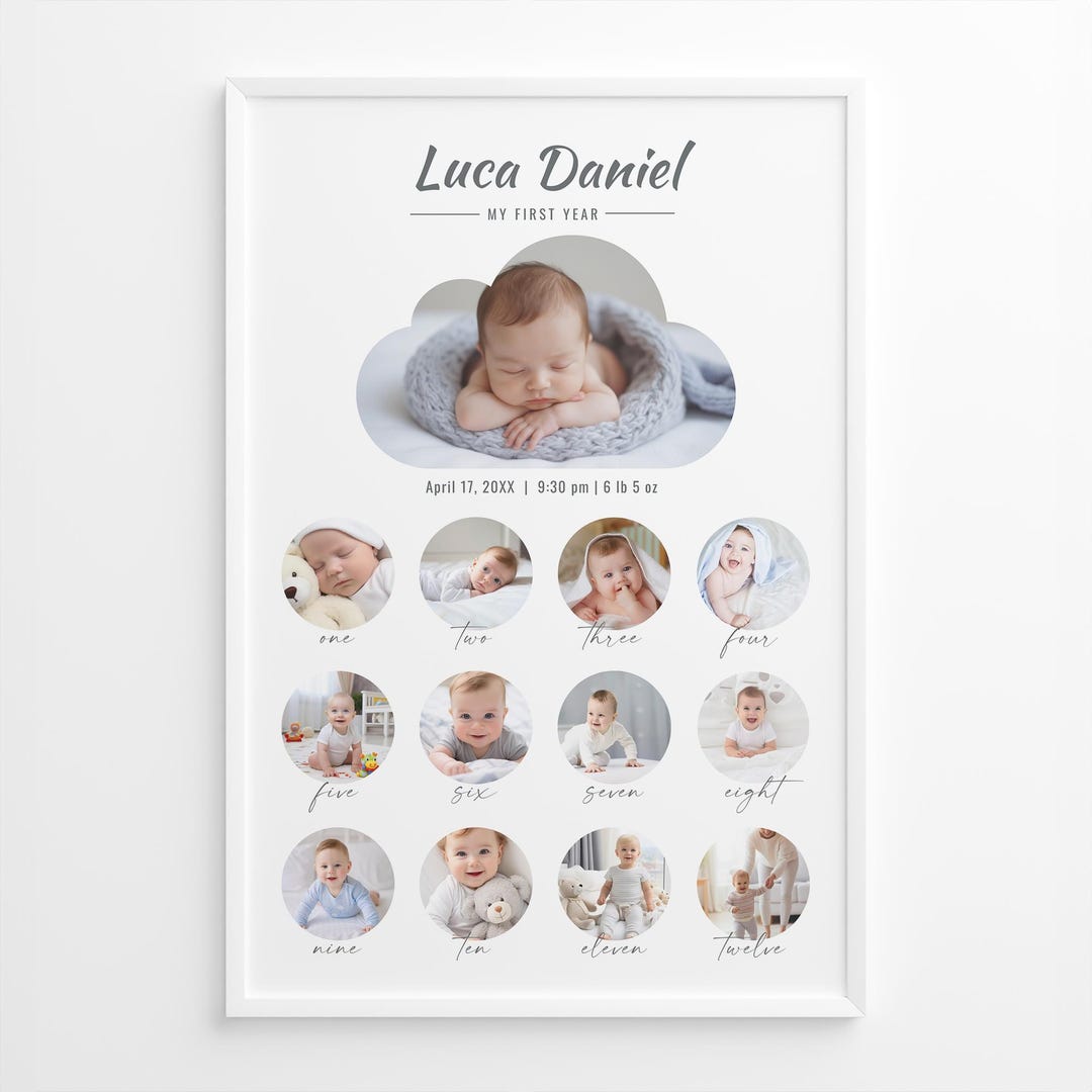 Minimalist Baby Boy First Year Milestone Poster | Cloud Baby Monthly ...