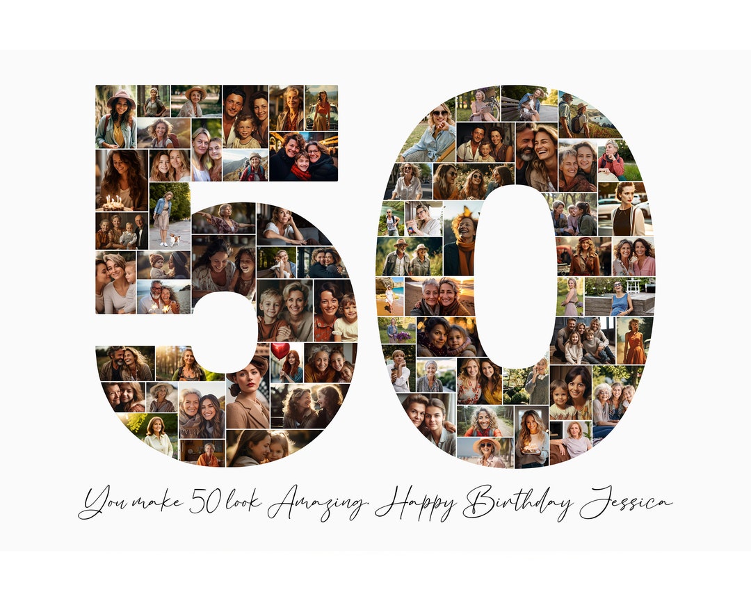 50th Birthday Photo Collage Template, Personalized 50th Birthday Gift ...