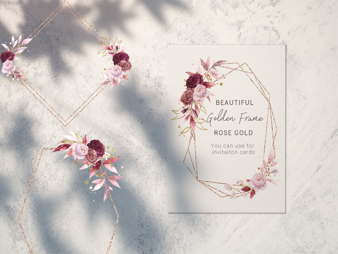 Floral Gold Frame Clipart Rose Gold Frame Clip Art Gold | Etsy