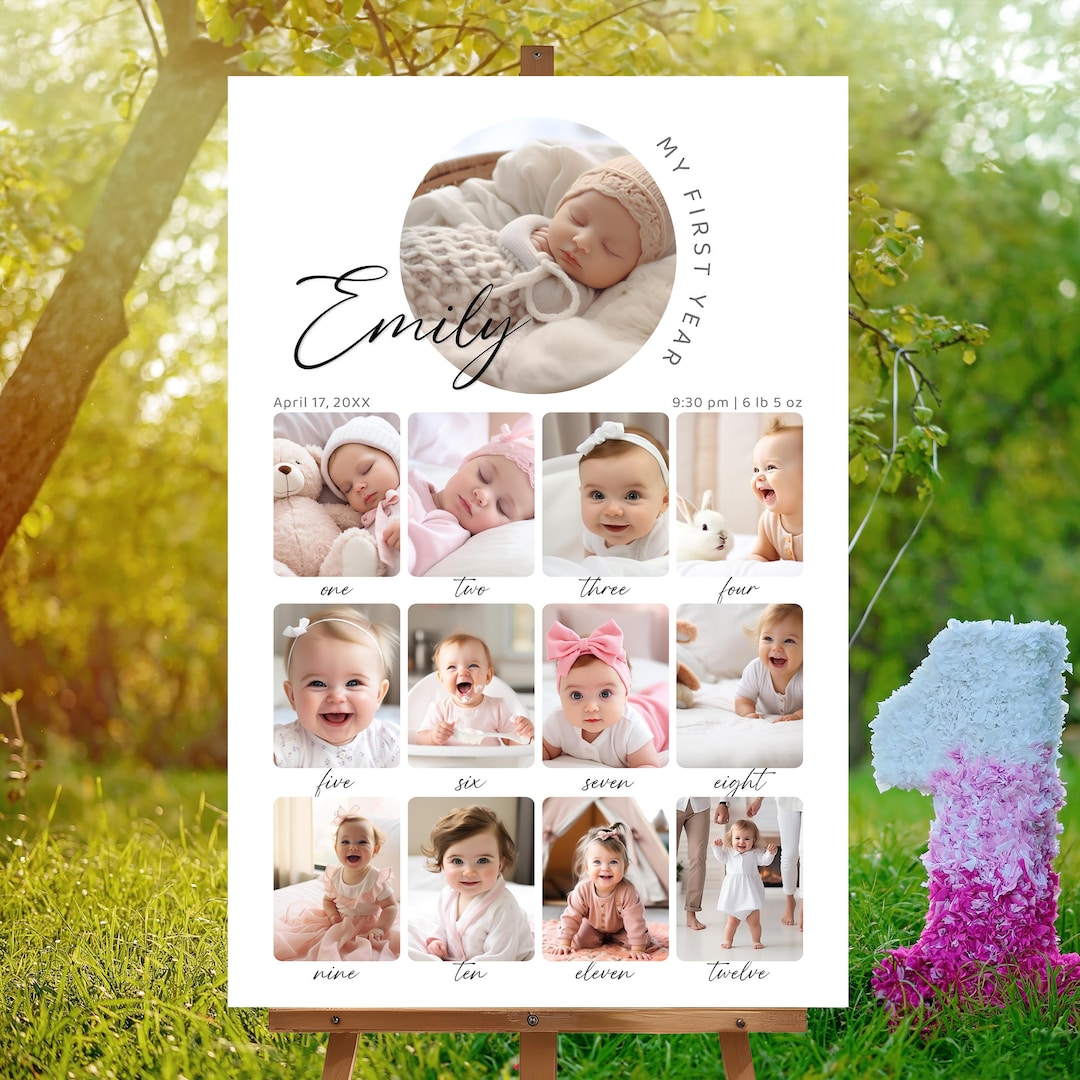 My First Year Photo Collage Template, Printable First Year Birthday ...