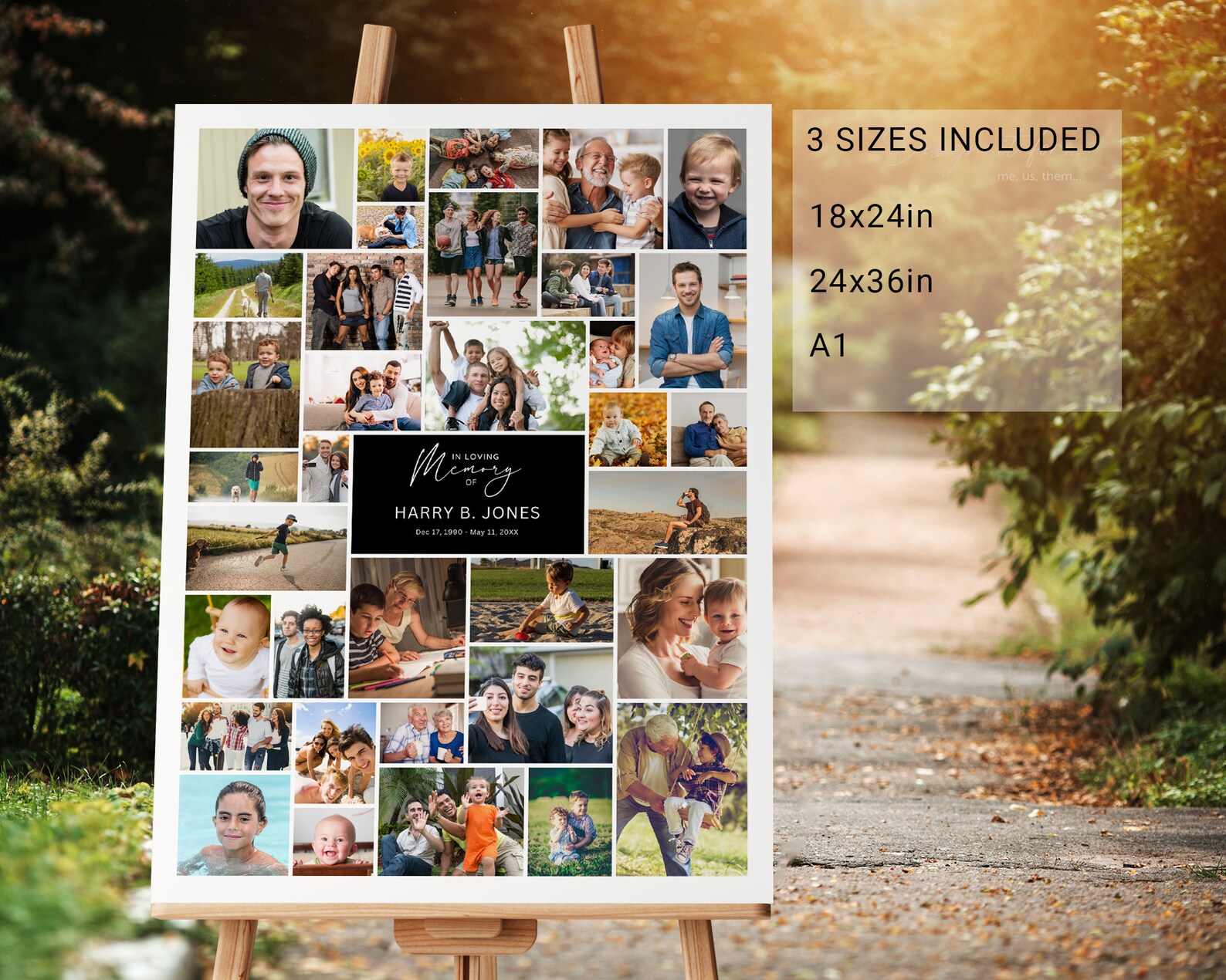 Poster Size Funeral Photo Collage Template for 35 Photos, Funeral ...