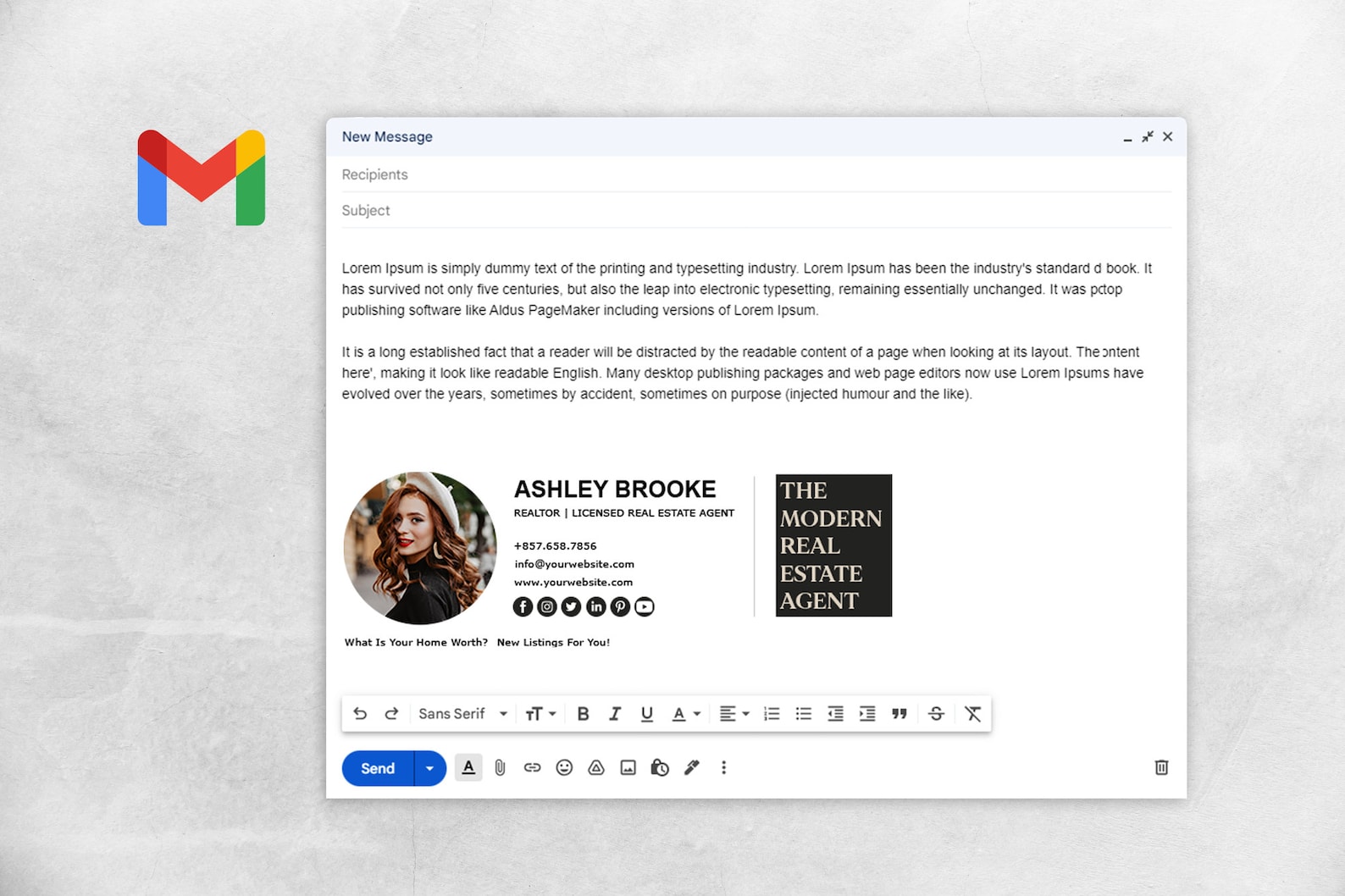 Realtor Email Signature Template, Real Estate Gmail Clickable E-mail ...
