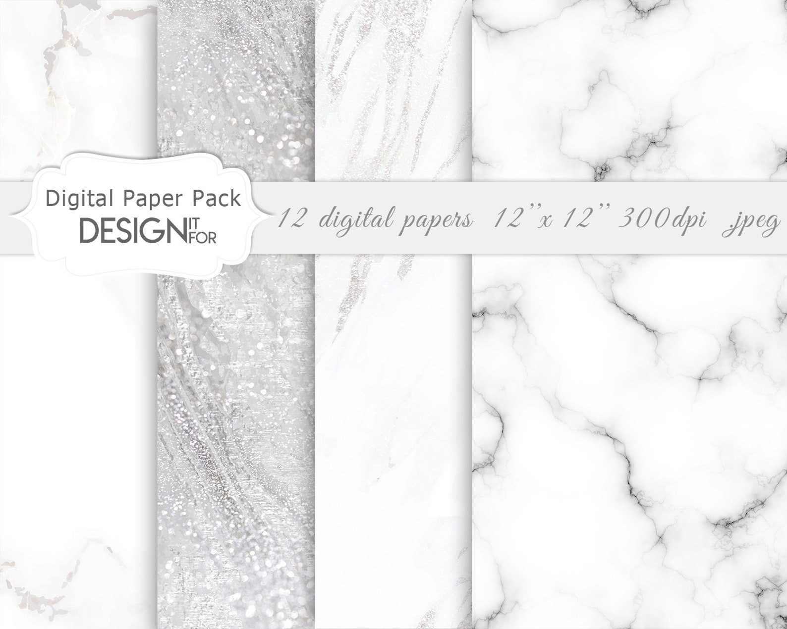 White Marble Digital Paper Pack Grey Silver Marble Textures | Etsy