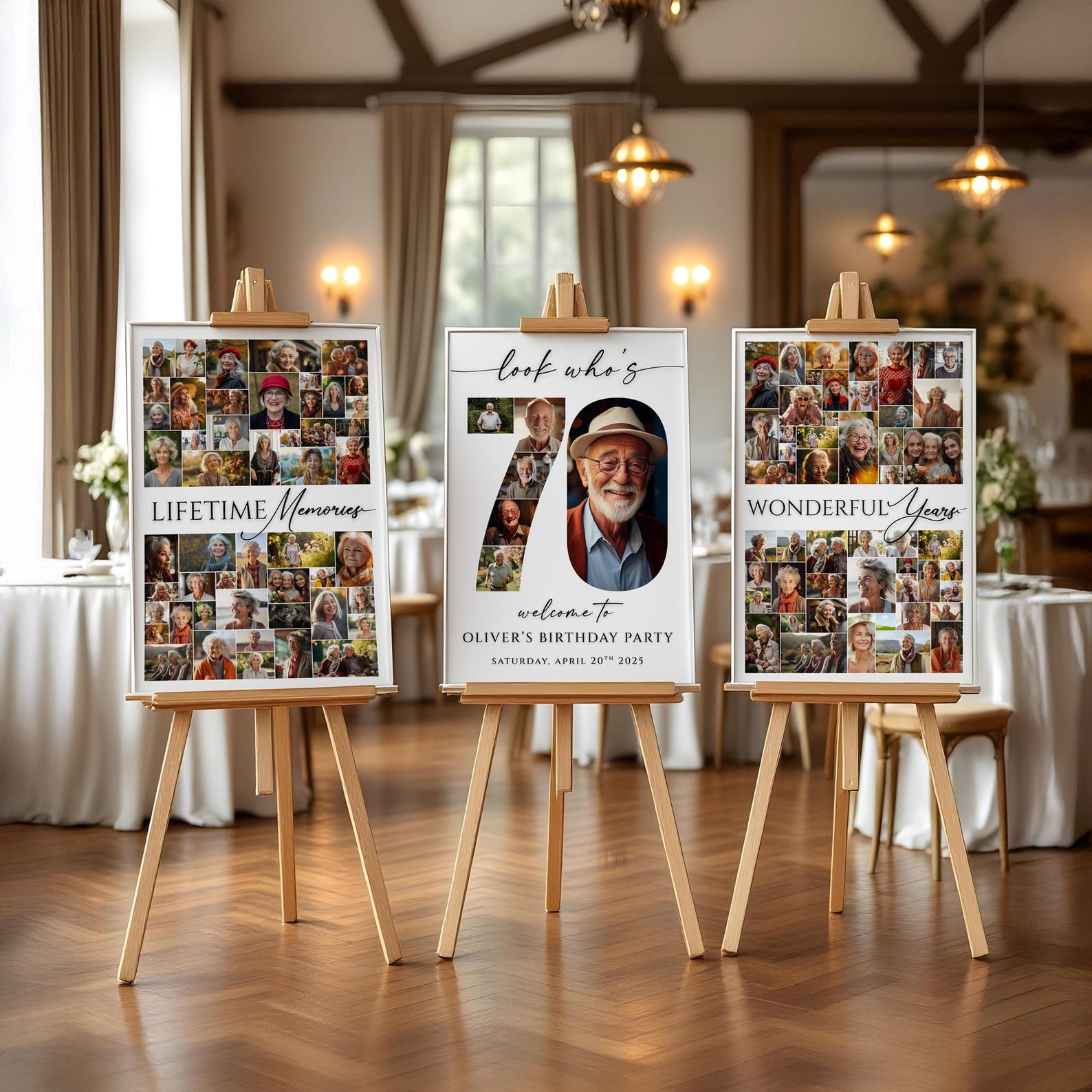 70th Birthday Photo Collage Welcome Sign Template, Editable Birthday ...