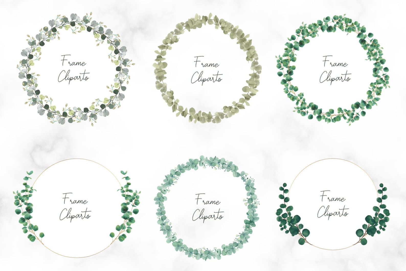 Eucalyptus Wreath Gold Frame Clipart PNG SVG Greenery Wreath | Etsy