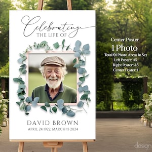 Greenery Funeral Photo Collage Sign Set Template, Funeral Welcome Sign ...