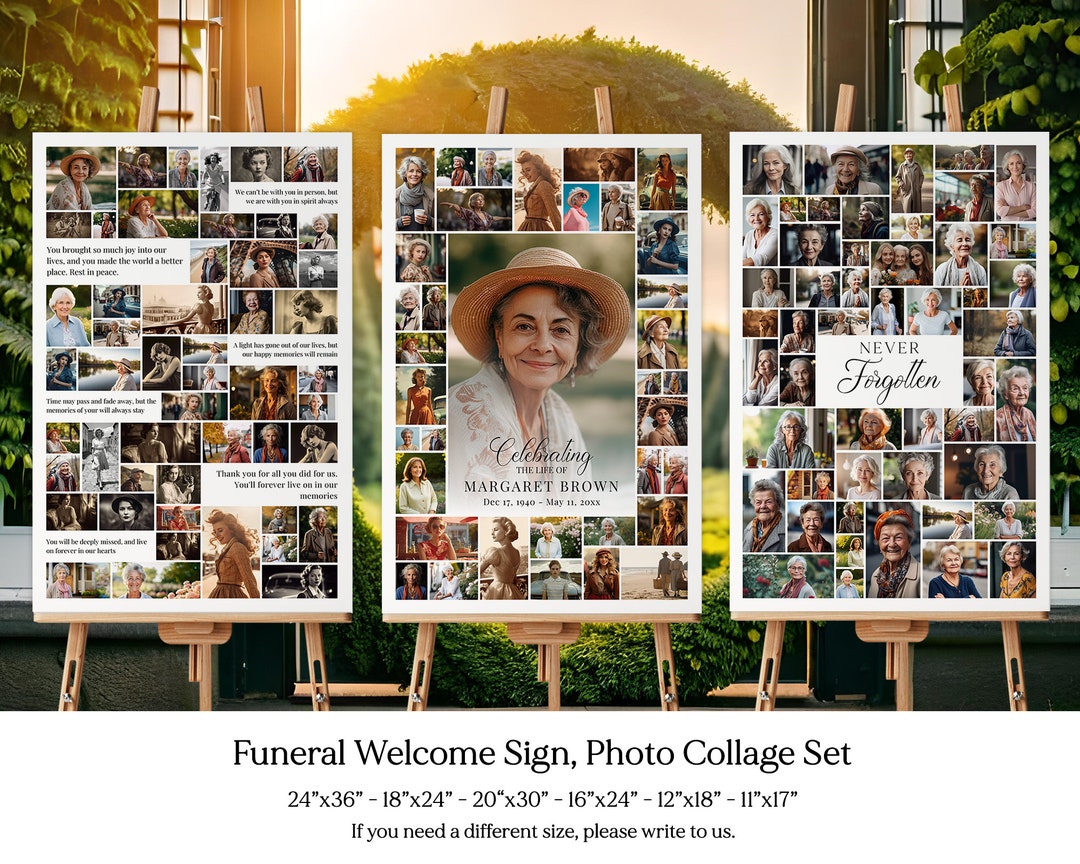 Funeral Welcome Sign Set Template, Funeral Photo Collage With Notes ...