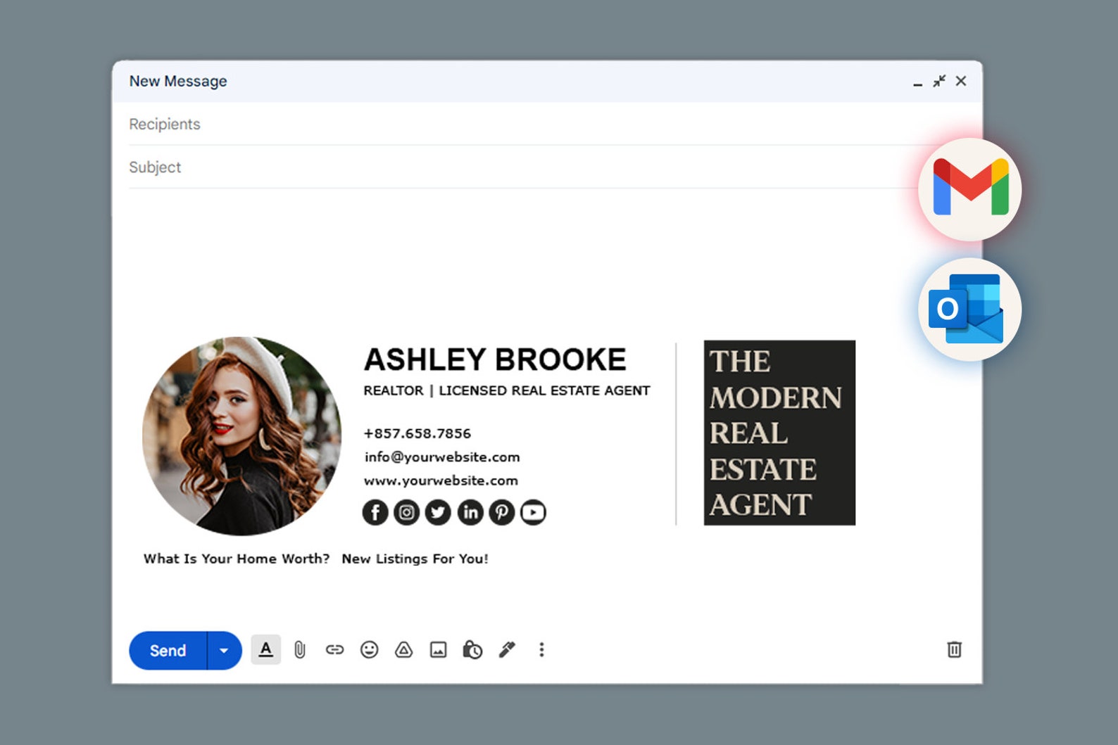 Realtor Email Signature Template Real Estate Gmail Clickable - Etsy