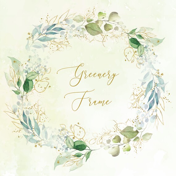 Watercolor Greenery Leaves Frame Clipart Floral Wreath Svg | Etsy