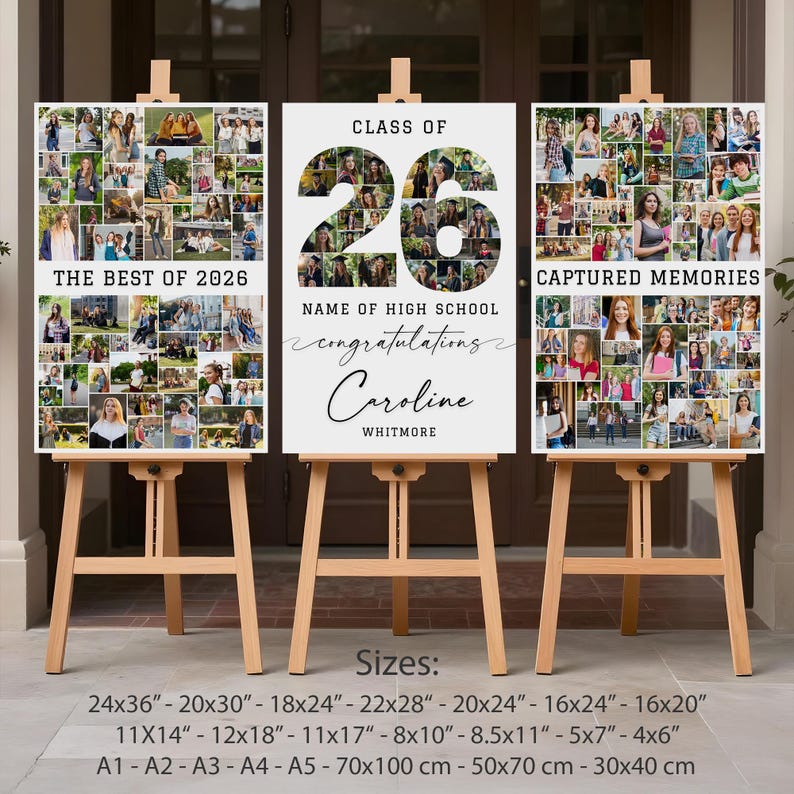 Graduation Photo Collage Sign Template Set, Class of 2026 Poster Board ...