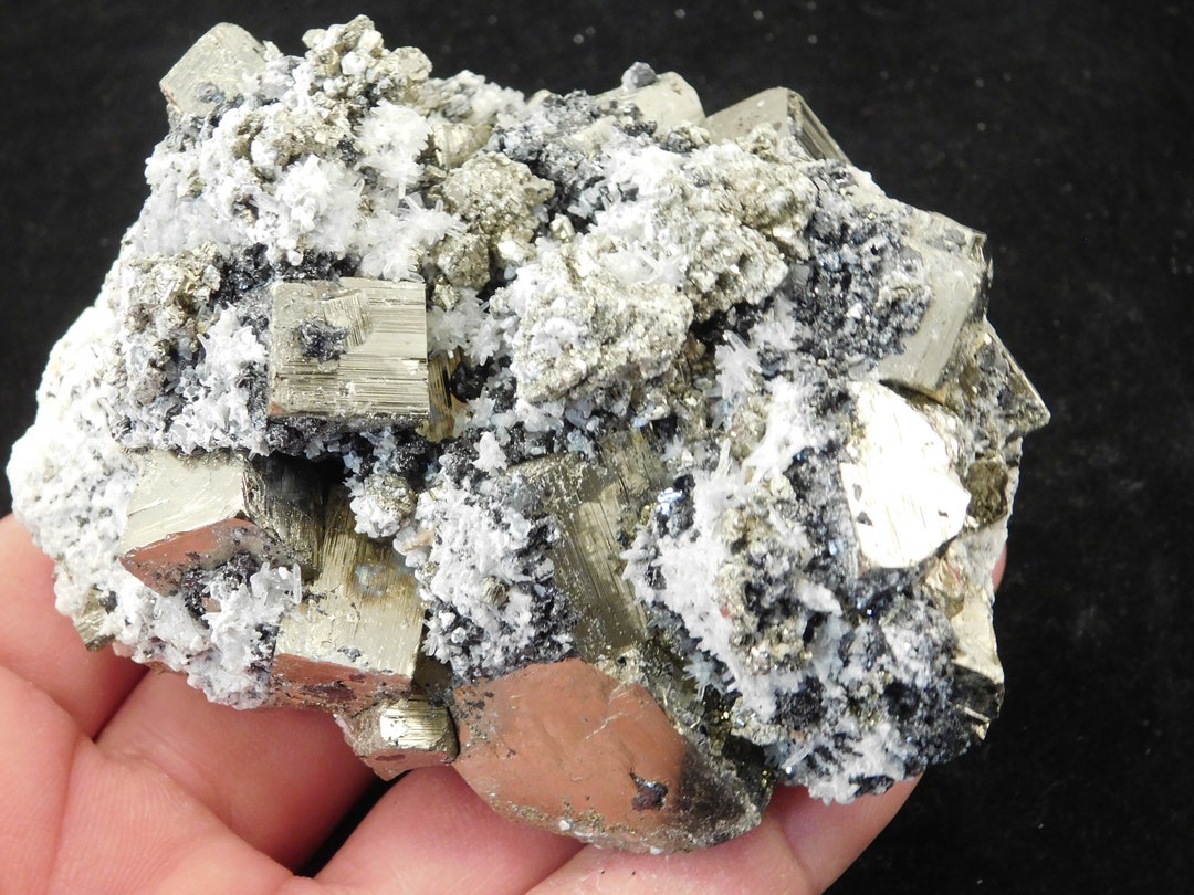Big PYRITE Crystal CUBE Cluster With Little Quartz Crystals Peru 435gr ...