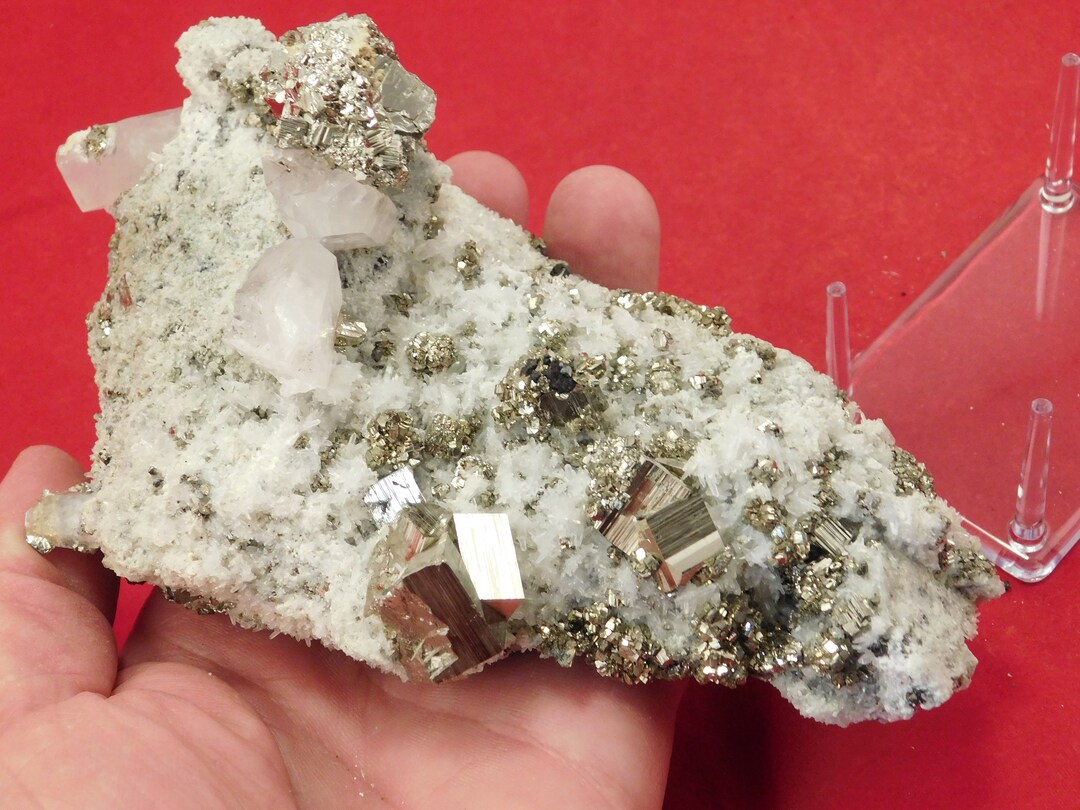 Wow! BIG! Pyrite Crystal CUBE Cluster With Fluorescent Calcite Crystals ...