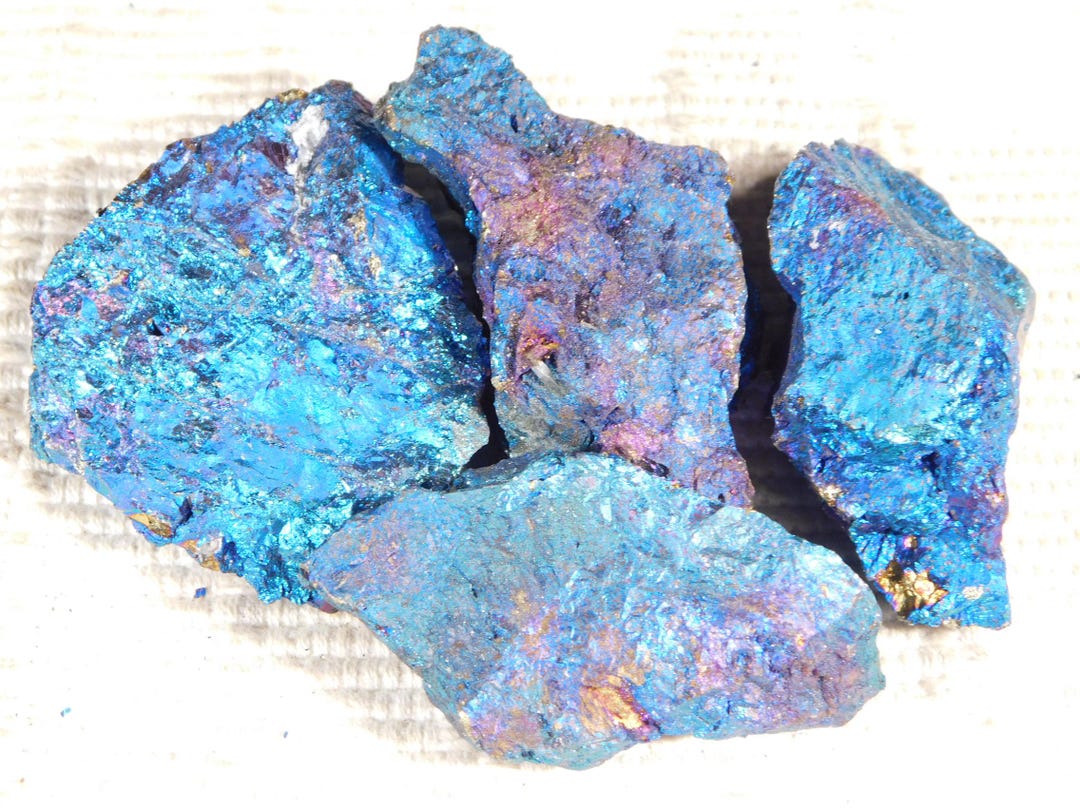 Lot of FOUR Bright Iridescent Peacock Copper Chalcopyrite or Peacock ...