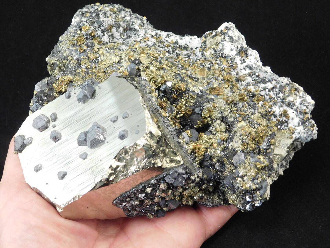 HUGE Pyrite CUBE! With Sphalerite Crystals Chalcopyrite and Calcite ...