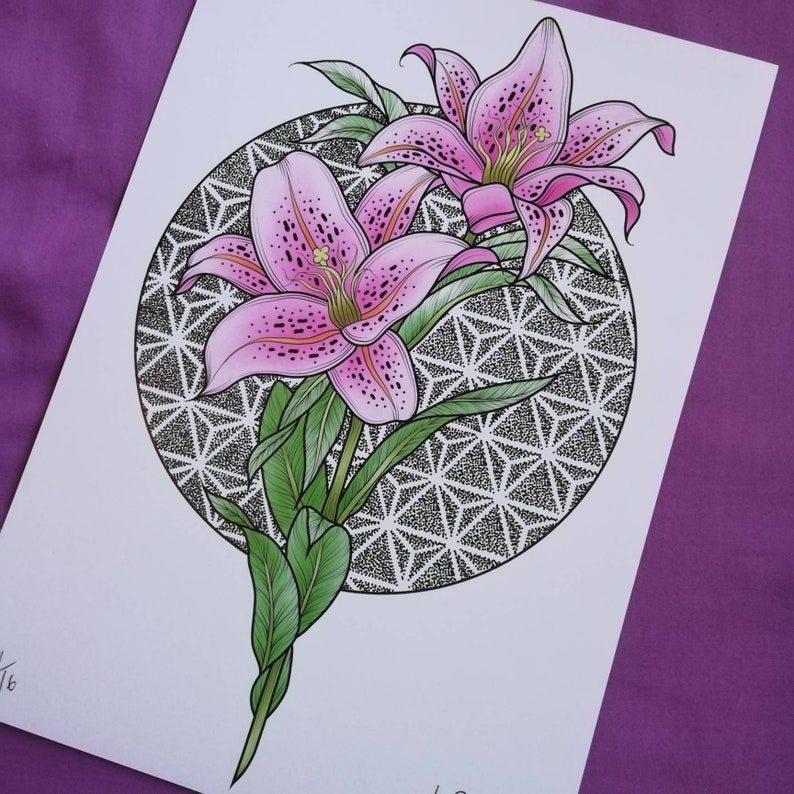 Geometric Lily Print, Traditional, Colour, Limited Edition - Etsy UK