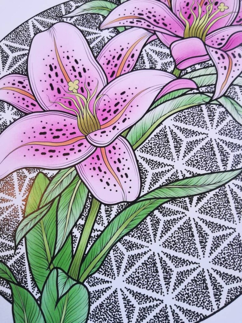Geometric Lily Print, Traditional, Colour, Limited Edition - Etsy UK