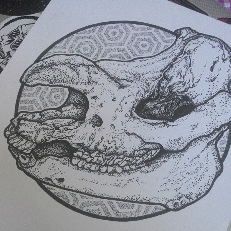 Geometric Skull Stippling Hand Pulled Edition of 20 A4 Screen Print ...